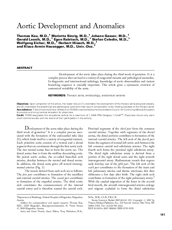 (PDF) Aortic Development and Anomalies