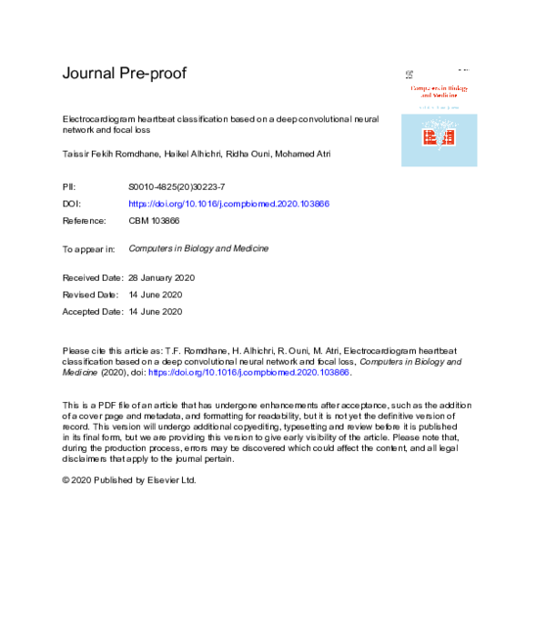 Pdf Electrocardiogram Heartbeat Classification Based On A Deep Convolutional Neural Network