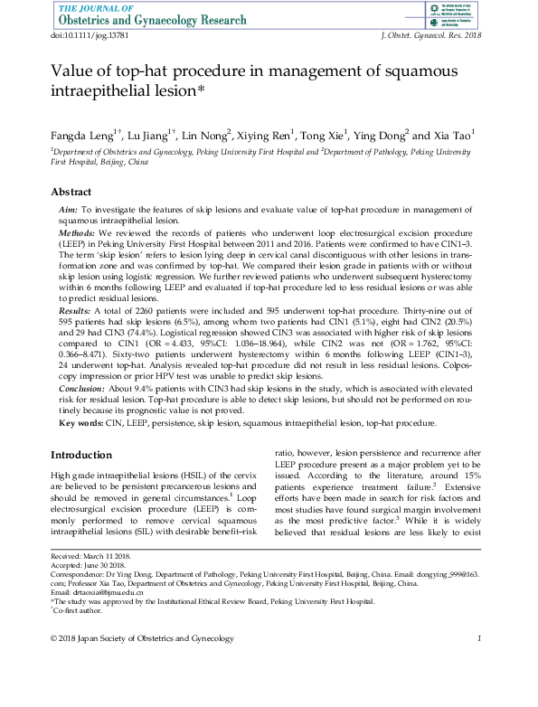 Value of top-hat procedure in management of squamous intraepithelial lesion