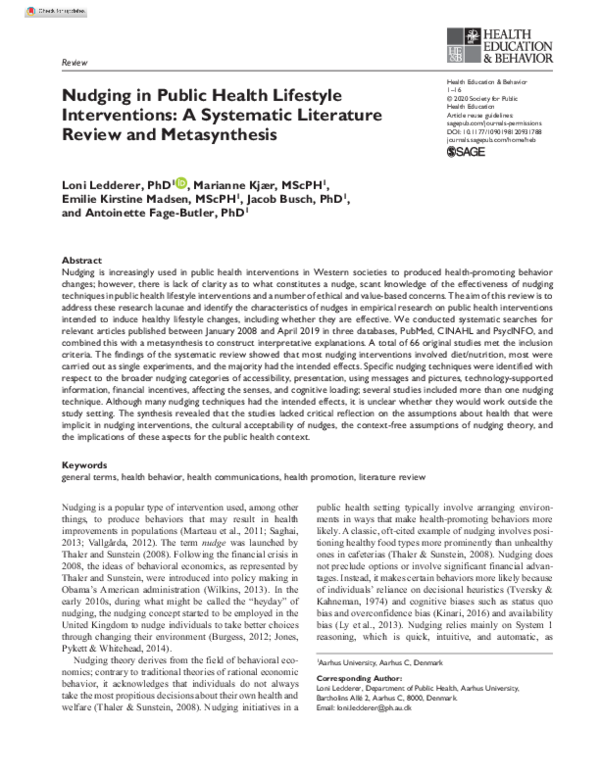 (PDF) Nudging in Public Health Lifestyle Interventions: A Systematic ...