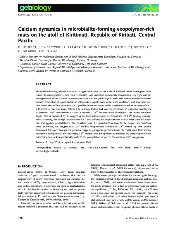 Calcium dynamics in microbialite-forming exopolymer-rich mats on the ...