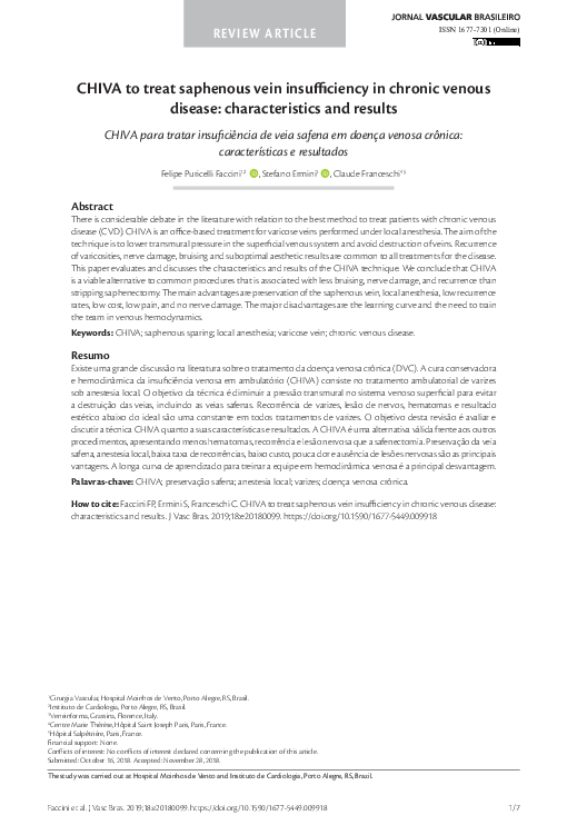 (PDF) CHIVA to treat saphenous vein insufficiency in chronic venous ...