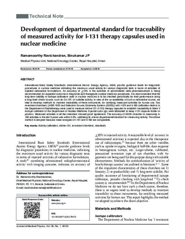Development of departmental standard for traceability of measured ...