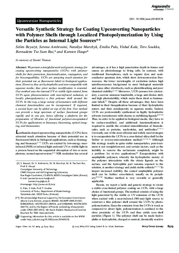 (PDF) Versatile Synthetic Strategy for Coating Upconverting Nanoparticles with Polymer Shells ...