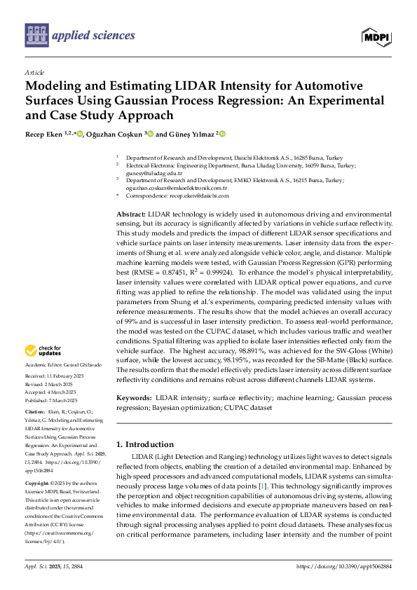 (PDF) Modeling and Estimating LIDAR Intensity for Automotive Surfaces Using Gaussian Process ...