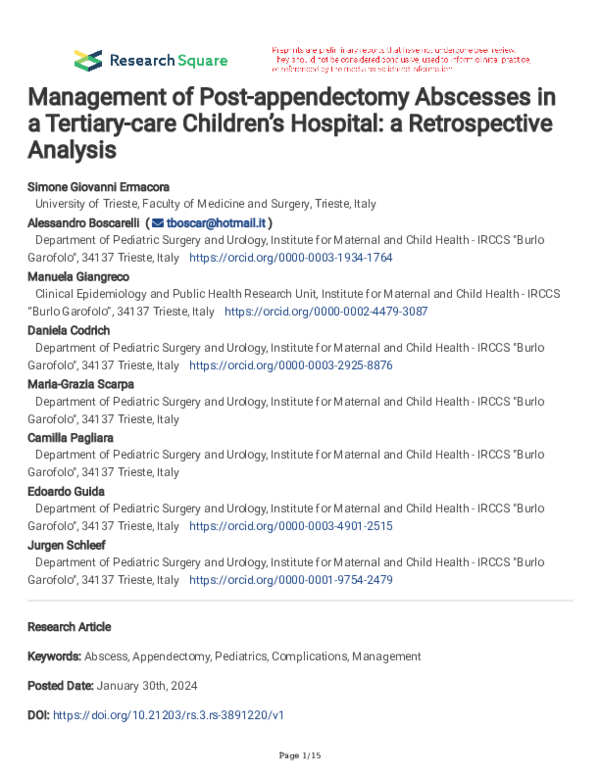 (PDF) Management of Post-appendectomy Abscesses in a Tertiary-care ...