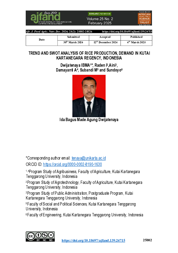 (PDF) TREND AND SWOT ANALYSIS OF RICE PRODUCTION, DEMAND IN KUTAI ...