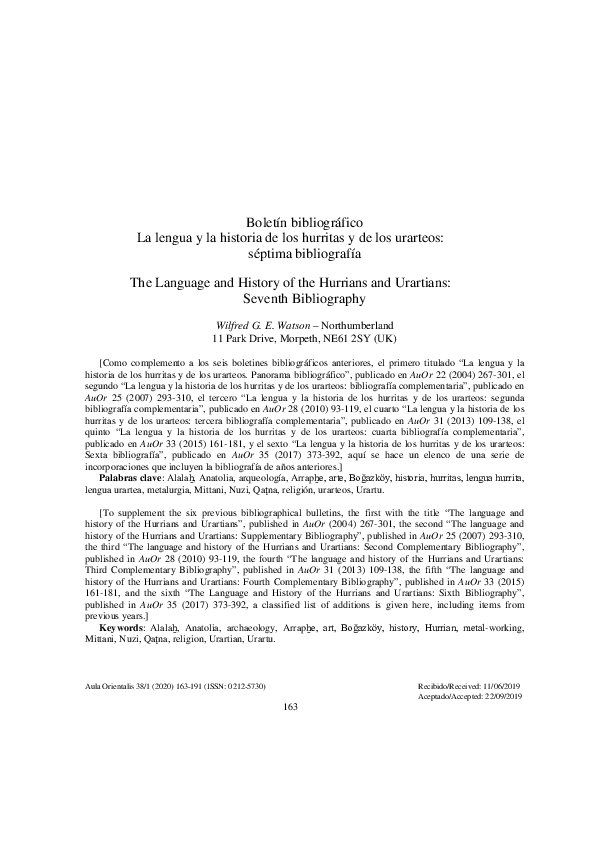 (PDF) Boletín bibliográfico La lengua y la historia de los hurritas y ...