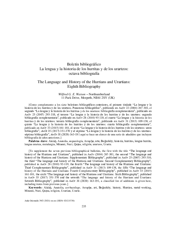 (PDF) Boletín bibliográfico La lengua y la historia de los hurritas y ...
