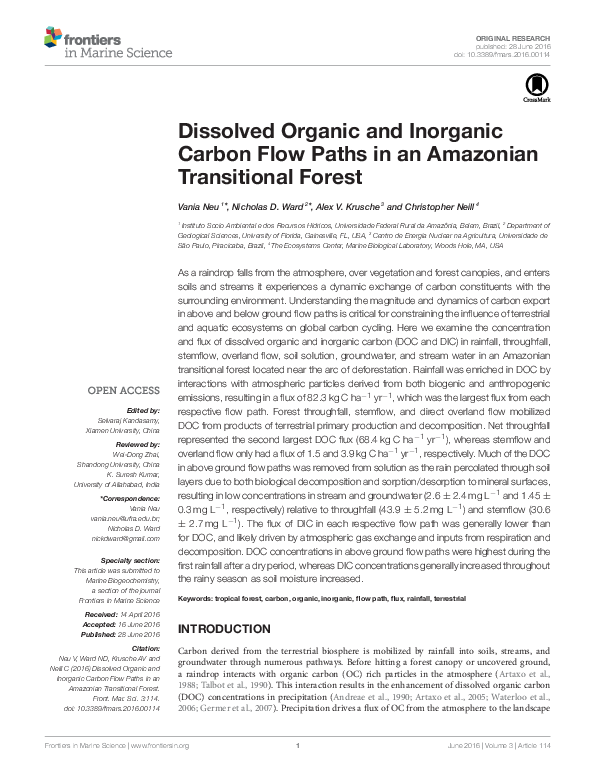 (PDF) Dissolved Organic and Inorganic Carbon Flow Paths in an Amazonian ...