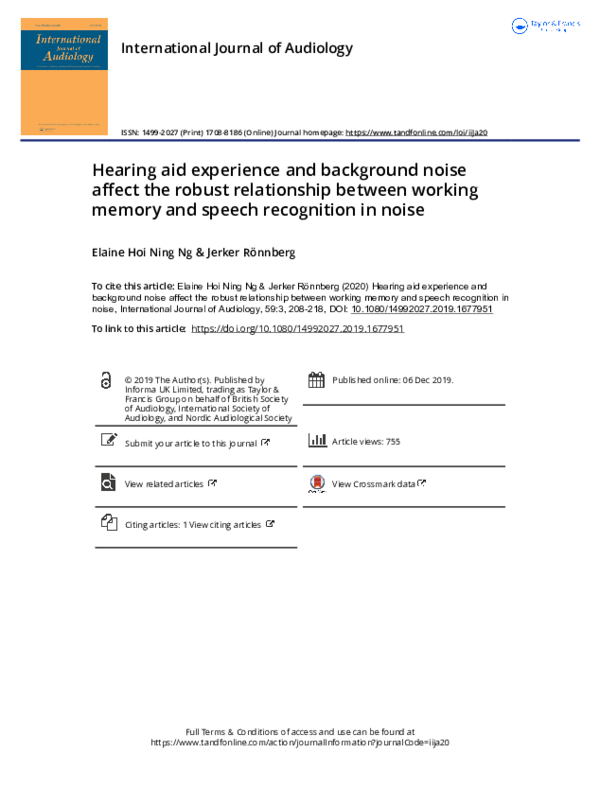 (PDF) Hearing aid experience and background noise affect the robust relationship between working ...