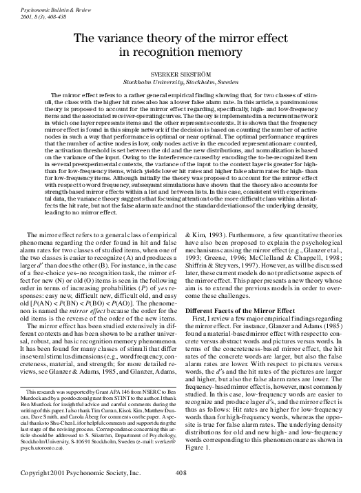 (PDF) The variance theory of the mirror effect in recognition memory