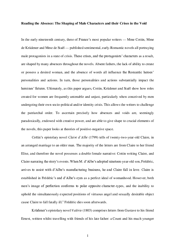 (PDF) Reading the Absence: The Shaping of Male Characters and Their ...