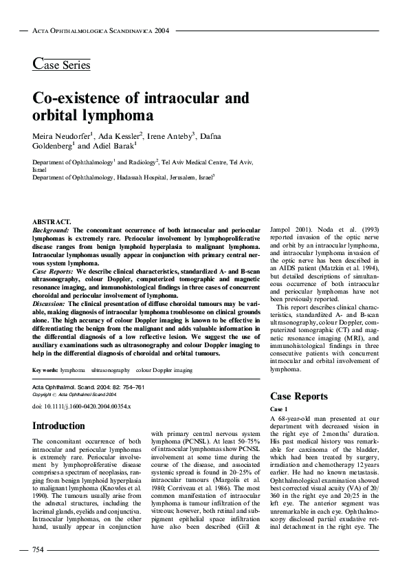 (PDF) Co‐existence of intraocular and orbital lymphoma