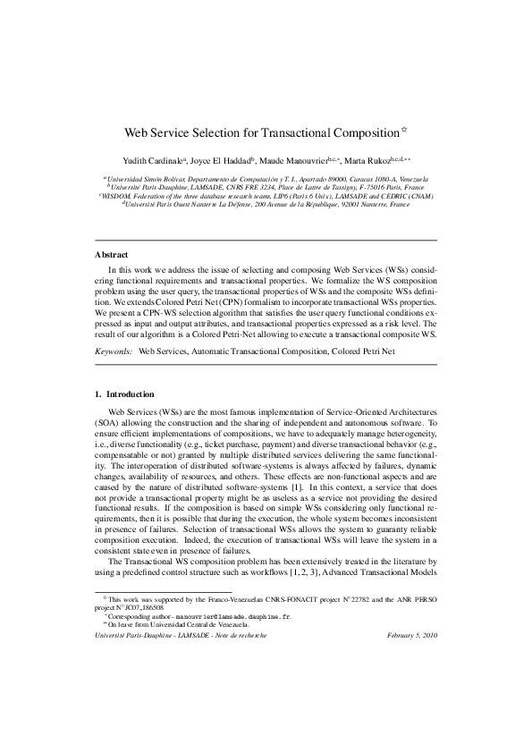 (PDF) Web service selection for transactional composition
