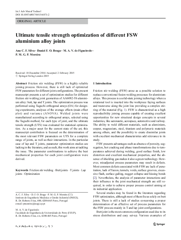 (PDF) Ultimate tensile strength optimization of different FSW aluminium alloy joints