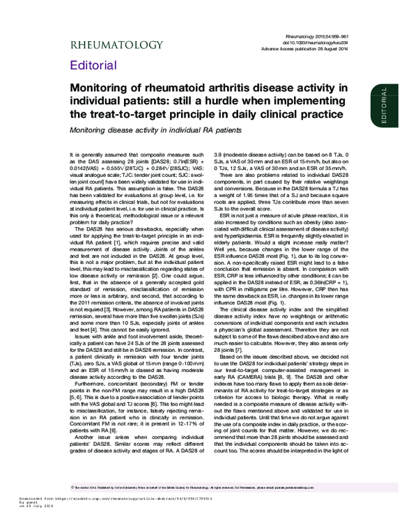 (PDF) Monitoring of rheumatoid arthritis disease activity in individual patients: still a hurdle ...
