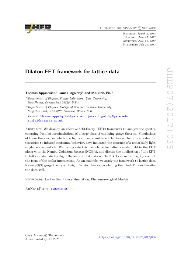 (PDF) Dilaton EFT framework for lattice data