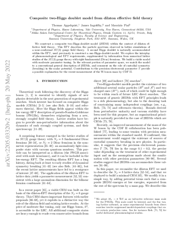 (PDF) Composite two-Higgs doublet model from dilaton effective field theory