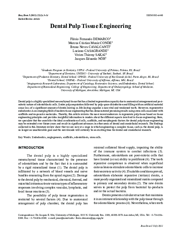 (PDF) Dental pulp tissue engineering