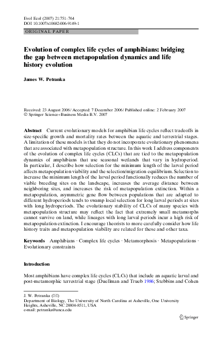 (PDF) Evolution of complex life cycles of amphibians: bridging the gap ...