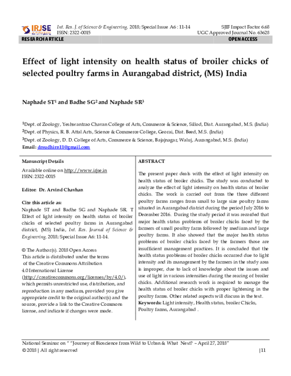 (PDF) Effect of light intensity on health status of broiler chicks of ...