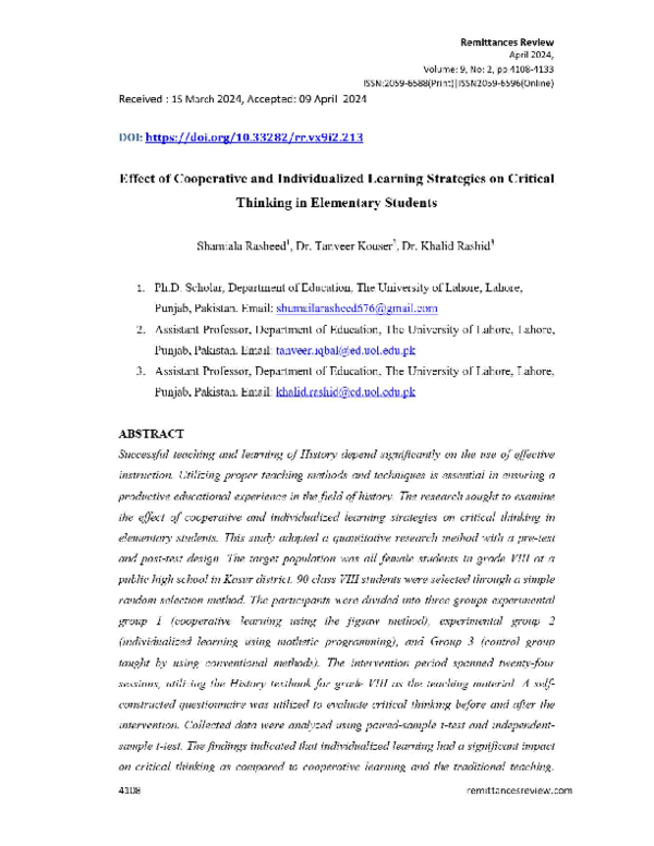 (PDF) Effect of Cooperative and Individualized Learning Strategies on ...