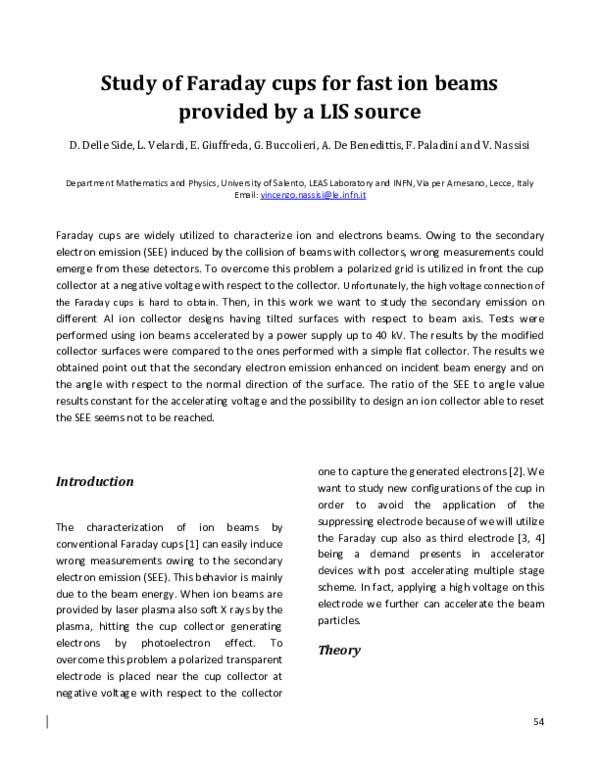 (PDF) Study of Faraday cups for fast ion beams provided by a LIS source