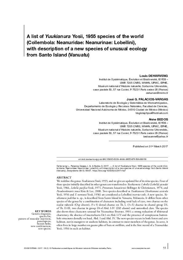 (PDF) A list ofYuukianuraYosii, 1955 species of the world (Collembola ...