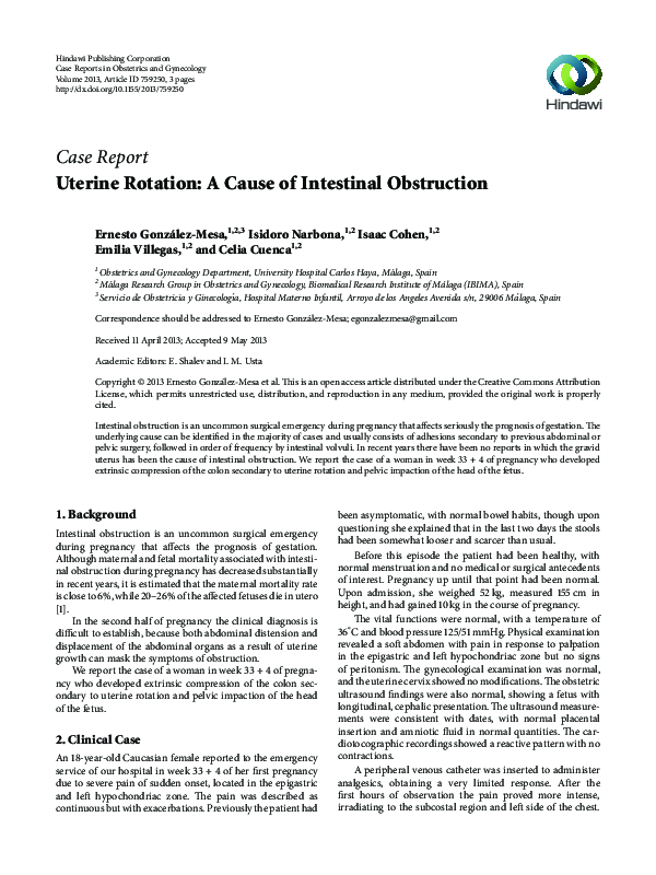 (PDF) Uterine Rotation: A Cause of Intestinal Obstruction