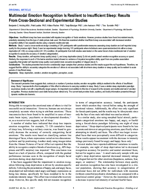 (PDF) Multimodal Emotion Recognition Is Resilient to Insufficient Sleep ...
