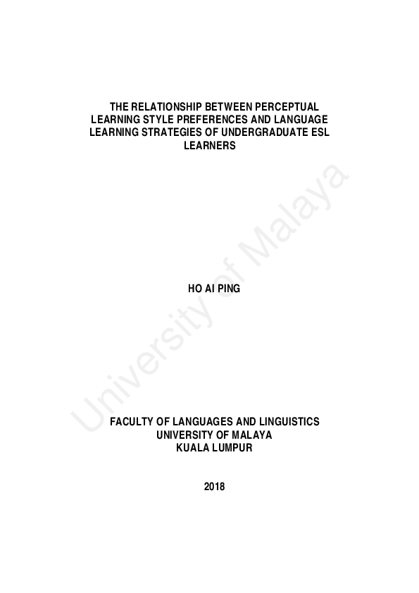 (PDF) The relationship between perceptual learning style preferences and language learning ...