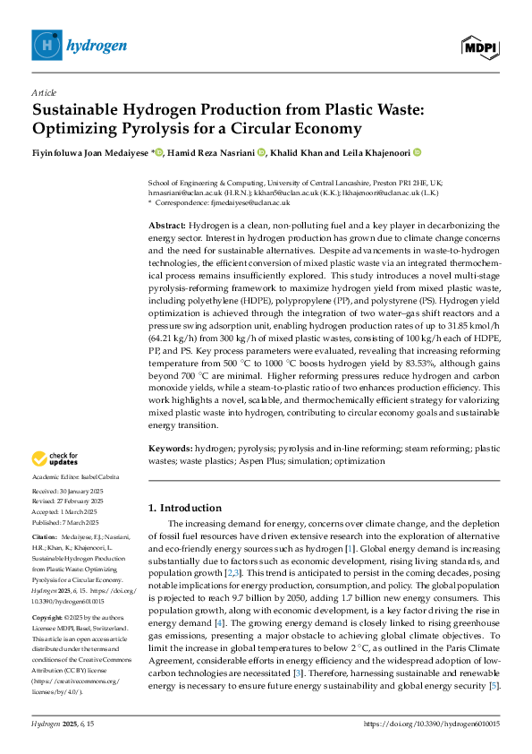 (PDF) Sustainable Hydrogen Production from Plastic Waste: Optimizing ... (PDF) Sustainable Hydrogen Production from Plastic Waste: Optimizing ...