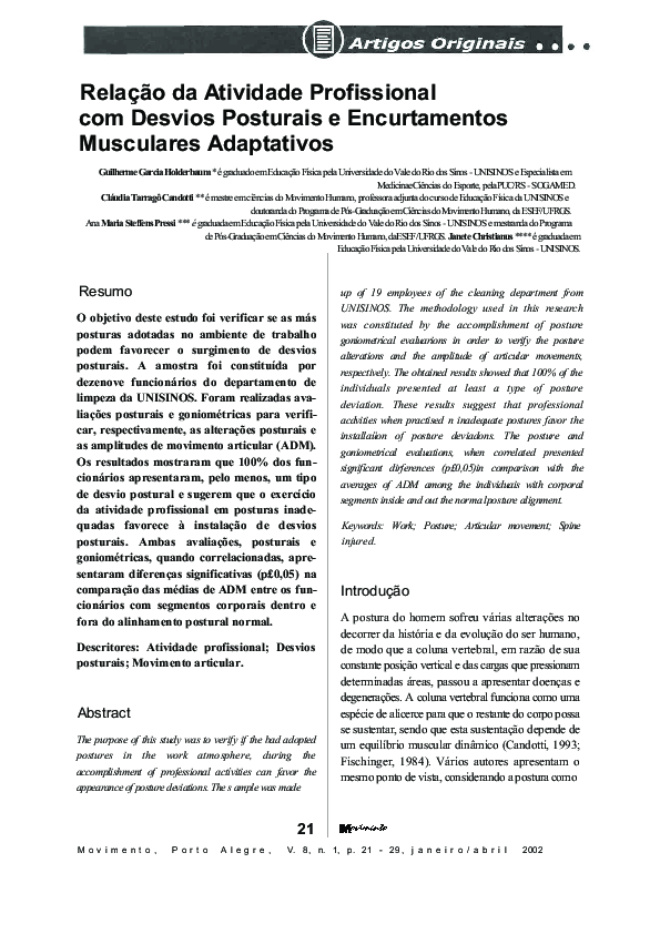 (PDF) Relação da Atividade Profissional com Desvios Posturais e ...