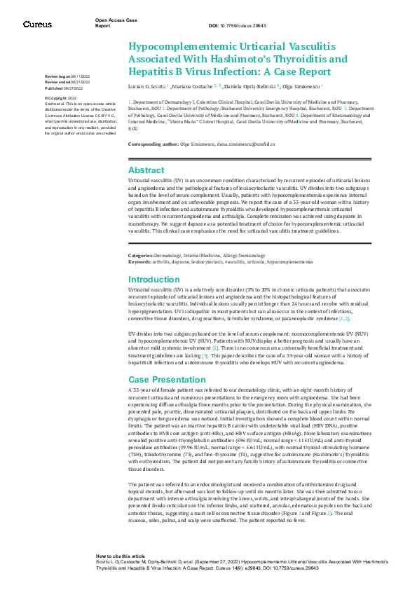 (PDF) Hypocomplementemic Urticarial Vasculitis Associated With Hashimoto’s Thyroiditis and ...