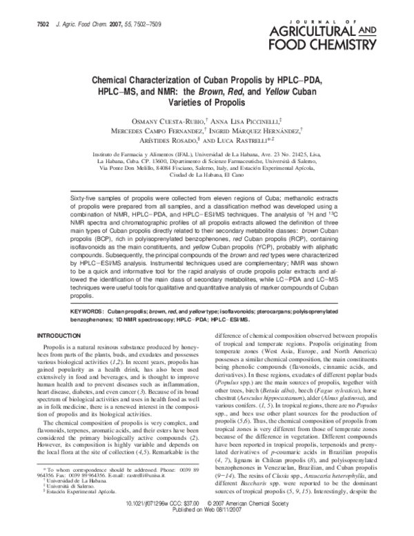 (PDF) Chemical Characterization of Cuban Propolis by HPLC−PDA, HPLC−MS ...