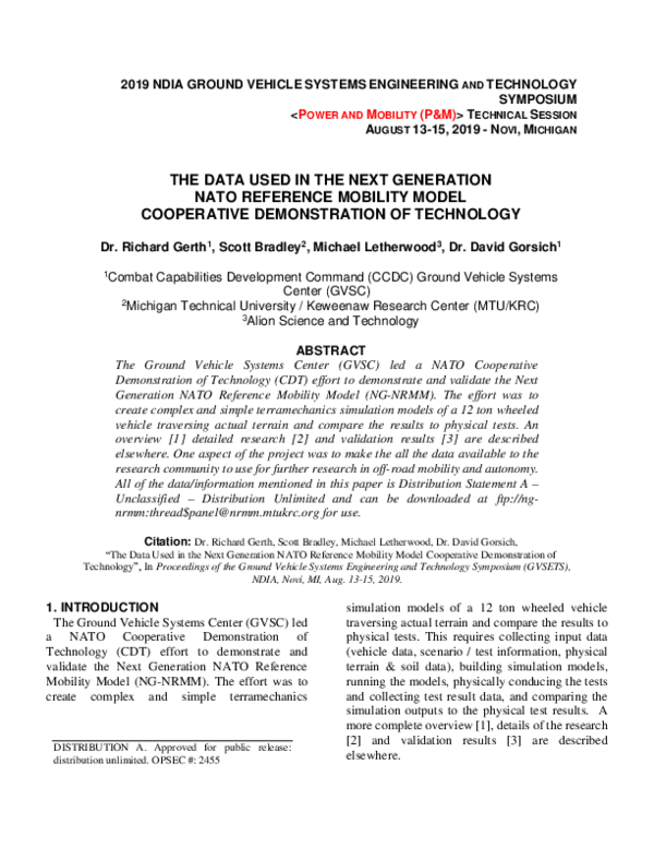(PDF) The Data Used in the Next Generation Nato Reference Mobility ...