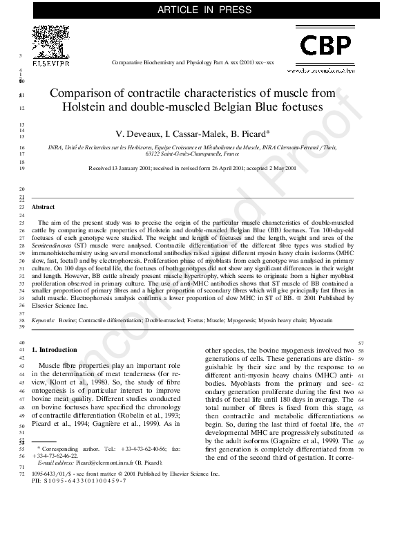 (PDF) Comparison of contractile characteristics of muscle from Holstein ...