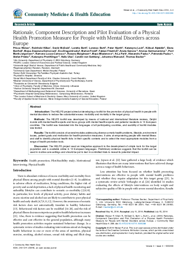 Rationale, Component Description and Pilot Evaluation of a Physical ...