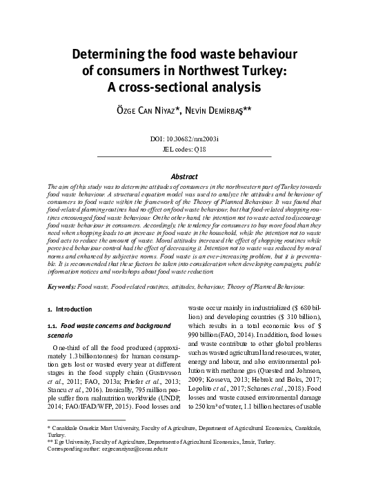 Determining the food waste behaviour of consumers in Northwest Turkey ...