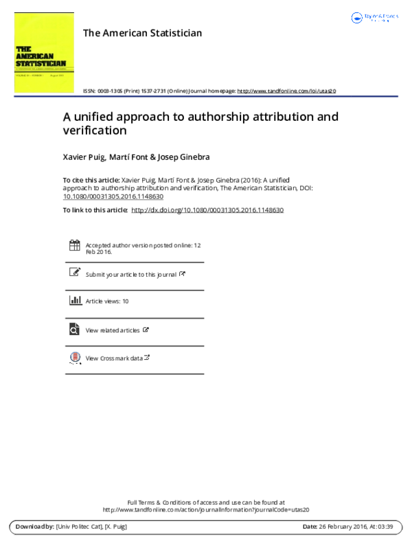 (PDF) A Unified Approach to Authorship Attribution and Verification