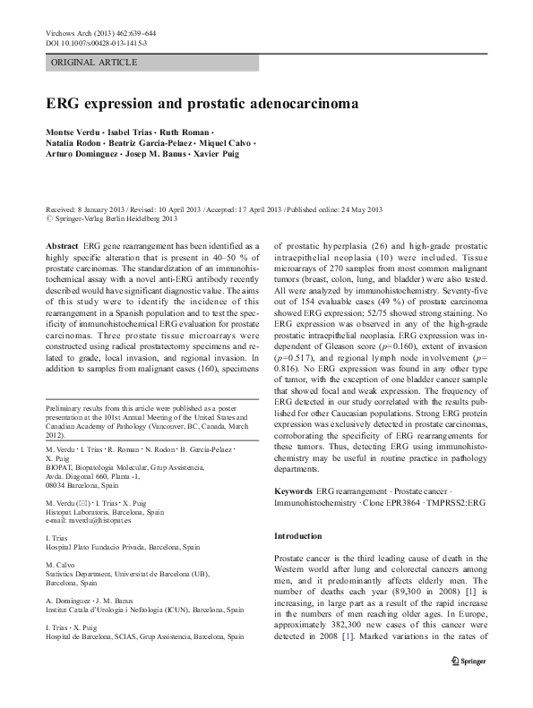 (PDF) ERG expression and prostatic adenocarcinoma