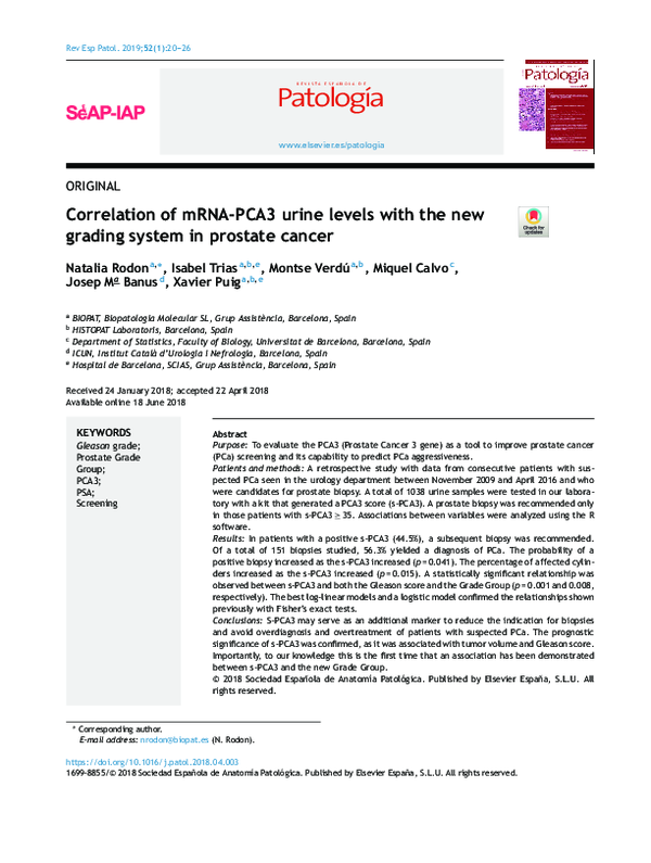 (PDF) Correlation of mRNA-PCA3 urine levels with the new grading system in prostate cancer