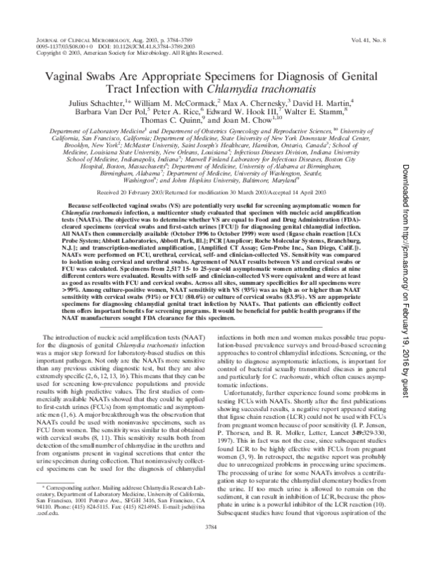 (PDF) Vaginal Swabs Are Appropriate Specimens for Diagnosis of Genital ...