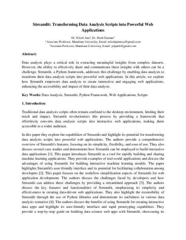 (PDF) Streamlit: Transforming Data Analysis Scripts into Powerful Web ...