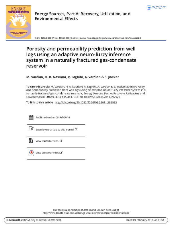 (PDF) Porosity and permeability prediction from well logs using an adaptive neuro-fuzzy ...