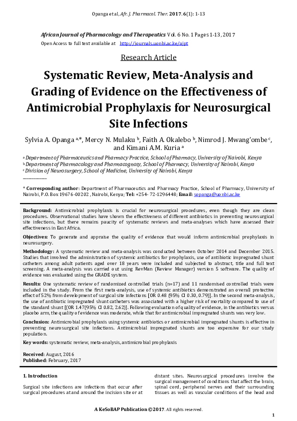 (PDF) Systematic Review, Meta-Analysis and Grading of Evidence on the ...