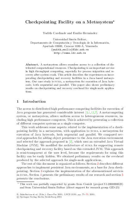(PDF) Checkpointing Facility on a Metasystem