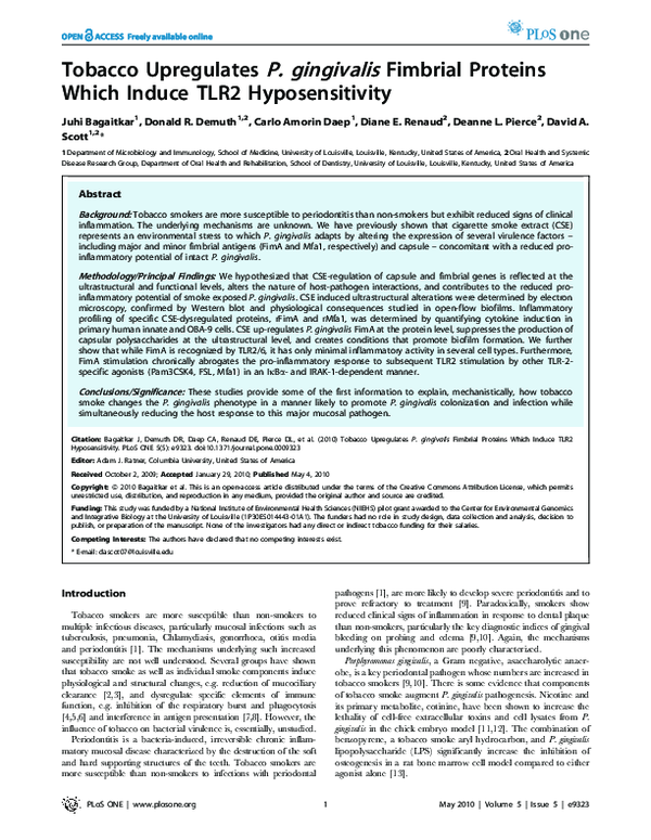 (PDF) Tobacco Upregulates P. gingivalis Fimbrial Proteins Which Induce ...