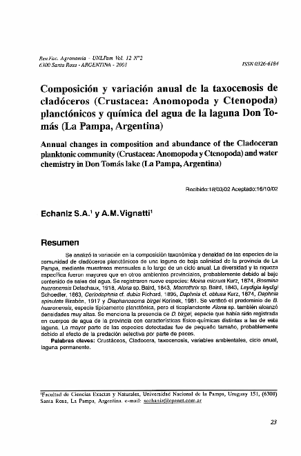 Composición y variación anual de la taxocenosis de cladóceros ...
